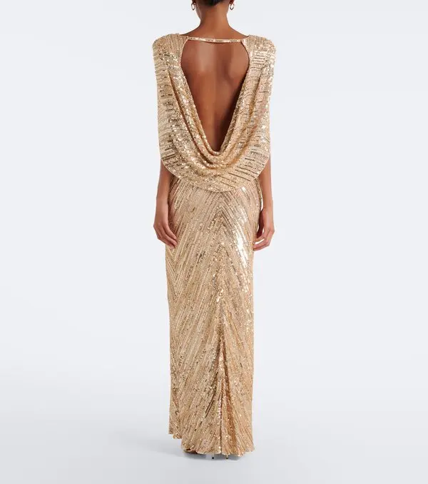 Jenny Packham Fiore Sequined Caped Gown