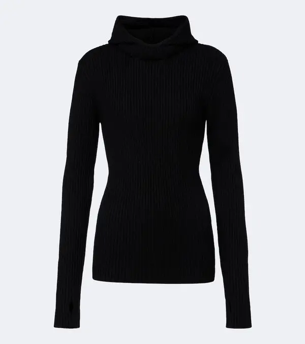 THE FRANKIE SHOP Larice Ribbed-knit Hooded Wool Sweater - Black