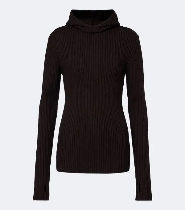 THE FRANKIE SHOP Larice Ribbed-knit Hooded Wool Sweater - Brown