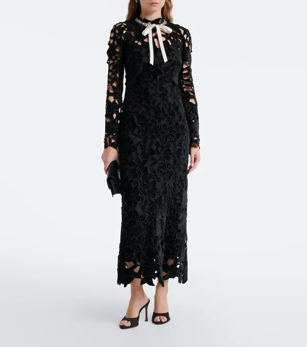 Simkhai Thiora Velvet Guipure Lace Midi Dress
