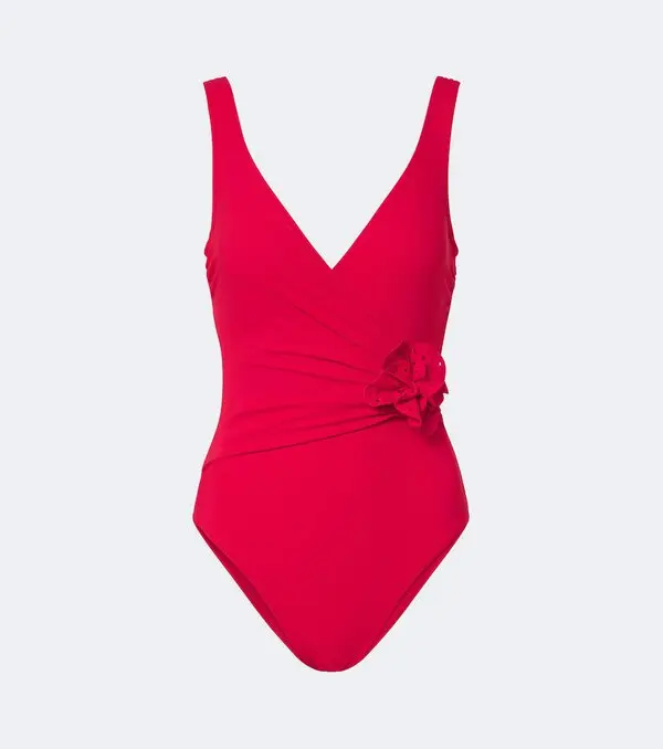 KARLA COLLETTO Rosetta Floral-appliqué Gathe Swimsuit - Red