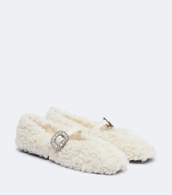 ROGER VIVIER Pilgrim Strass Shearling Mary Jane Flats