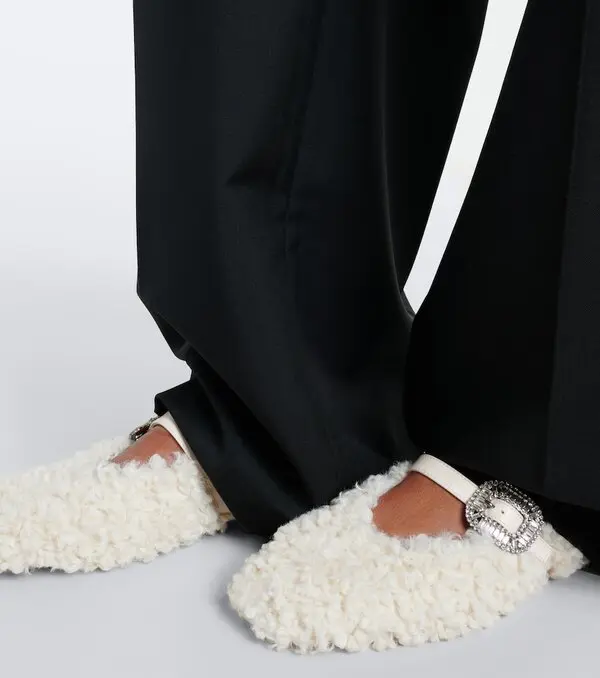 ROGER VIVIER Pilgrim Strass Shearling Mary Jane Flats