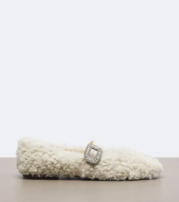 ROGER VIVIER Pilgrim Strass Shearling Mary Jane Flats