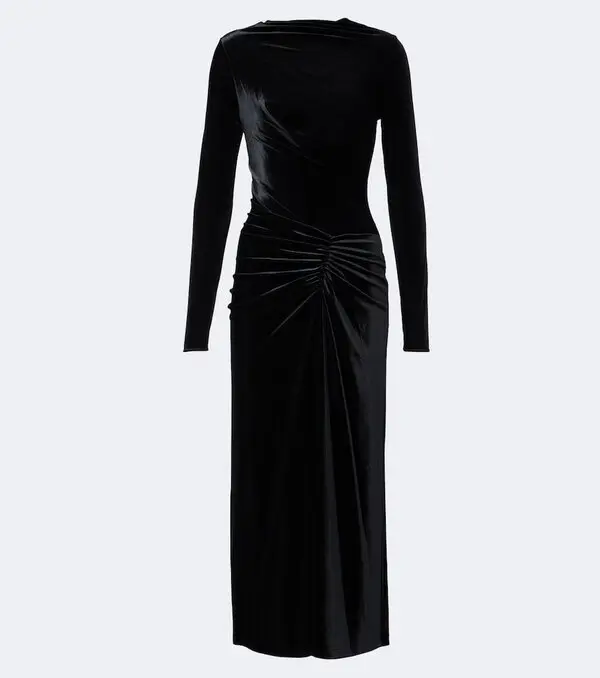 Simkhai Ferrera Gathered Velvet Midi Dress