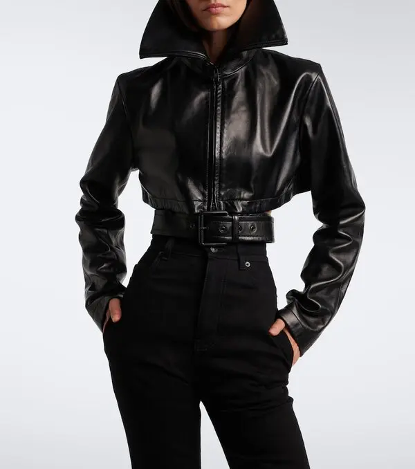 Balenciaga Belted Cropped Leather Jacket