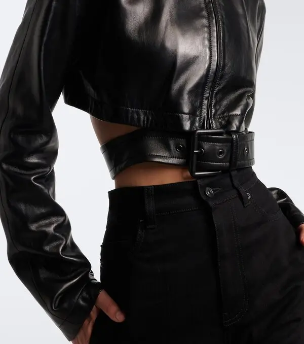 Balenciaga Belted Cropped Leather Jacket