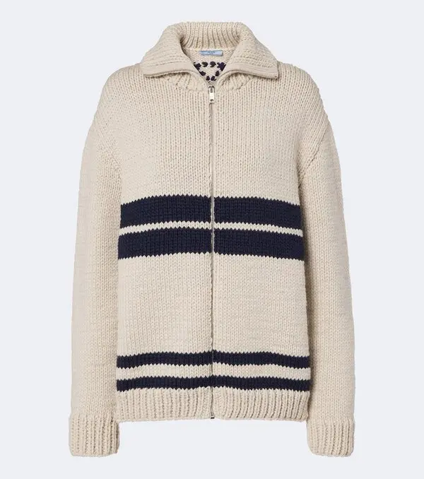 Prada Striped Wool Zip-up Cardigan