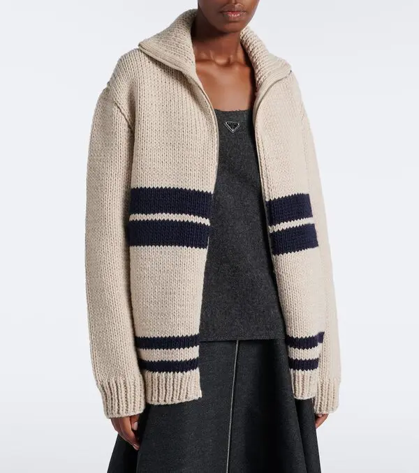 Prada Striped Wool Zip-up Cardigan