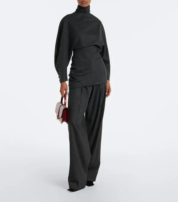 Khaite August Wool And Cashmere Wide-leg Pants
