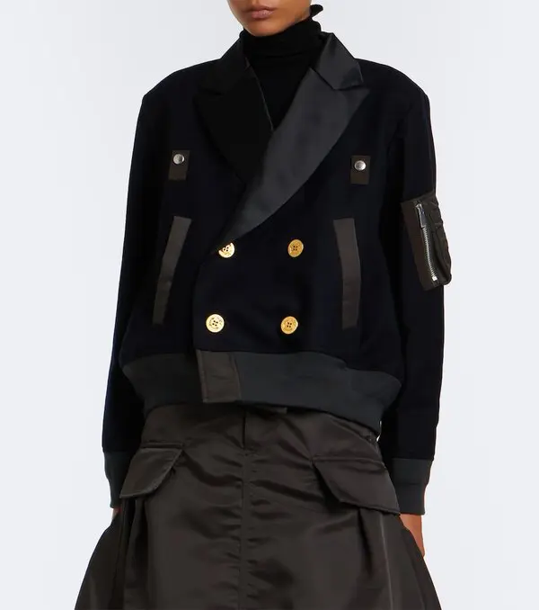 Sacai Paneled Wool Flannel And Twill Jacket