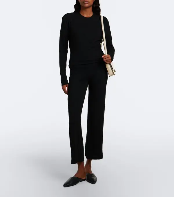 LESET Lauren Cropped Jersey Flared Pants