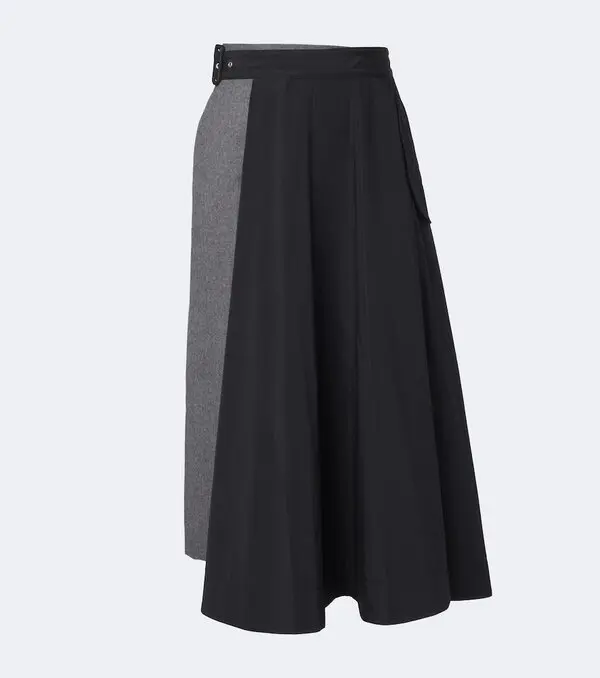 Sacai Paneled Taffeta And Wool Flannel Midi Skirt