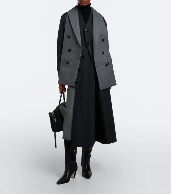 Sacai Paneled Taffeta And Wool Flannel Midi Skirt