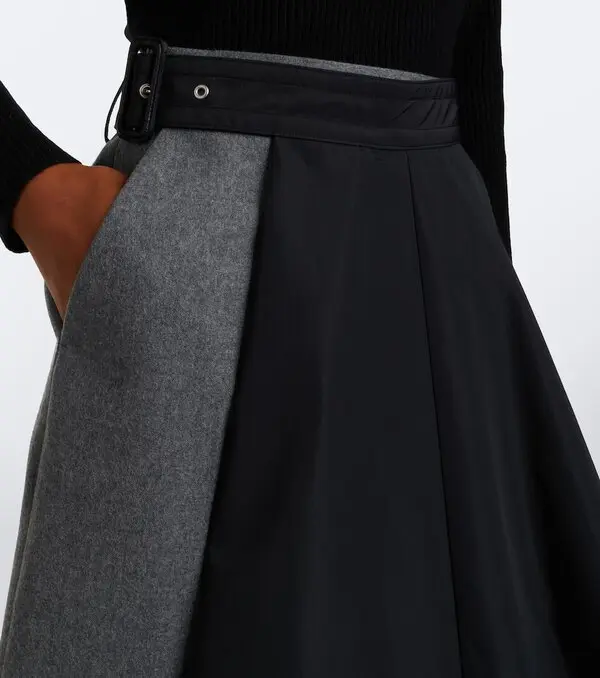 Sacai Paneled Taffeta And Wool Flannel Midi Skirt