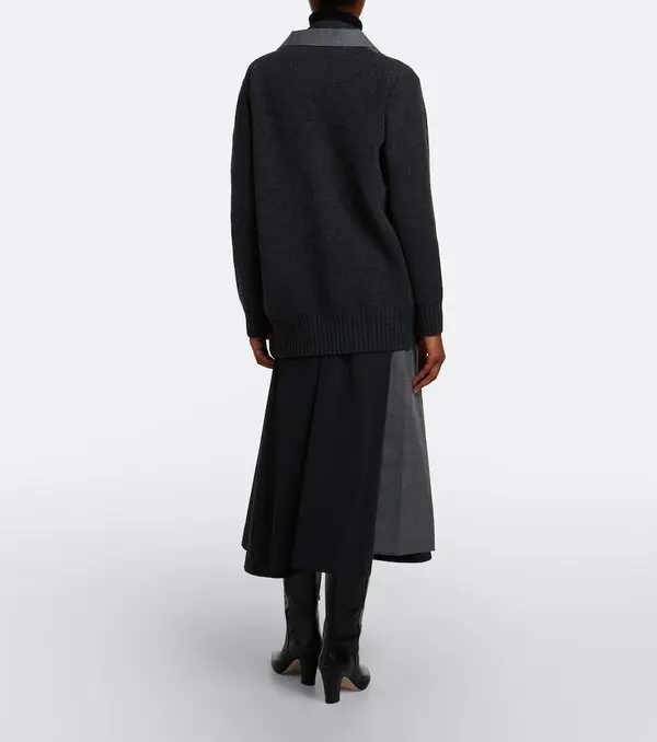 Sacai Paneled Taffeta And Wool Flannel Midi Skirt