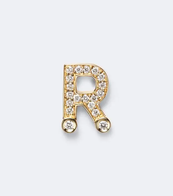 Sophie Bille Brahe Initial Petite R 18kt Single Earring With Diamonds - Gold