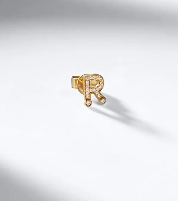 Sophie Bille Brahe Initial Petite R 18kt Single Earring With Diamonds