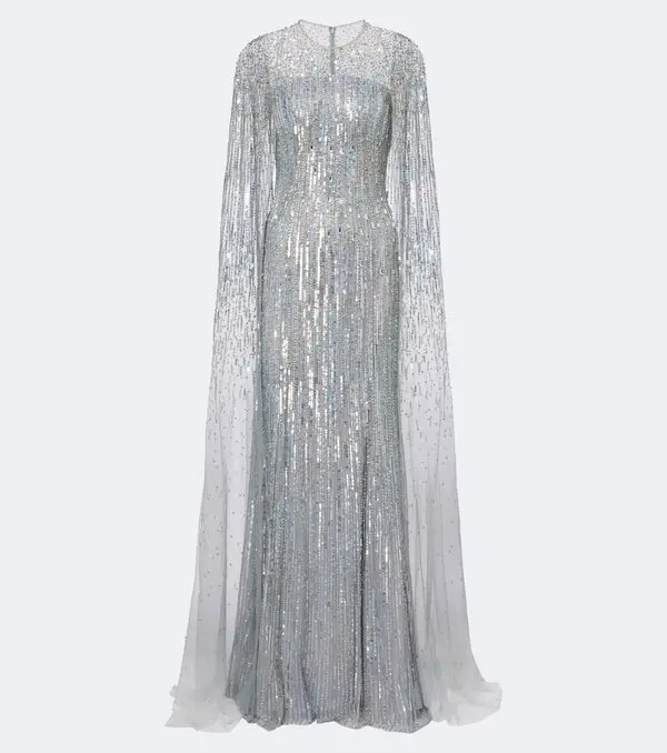 Jenny Packham Cosmic Dust Embellished Caped Gown