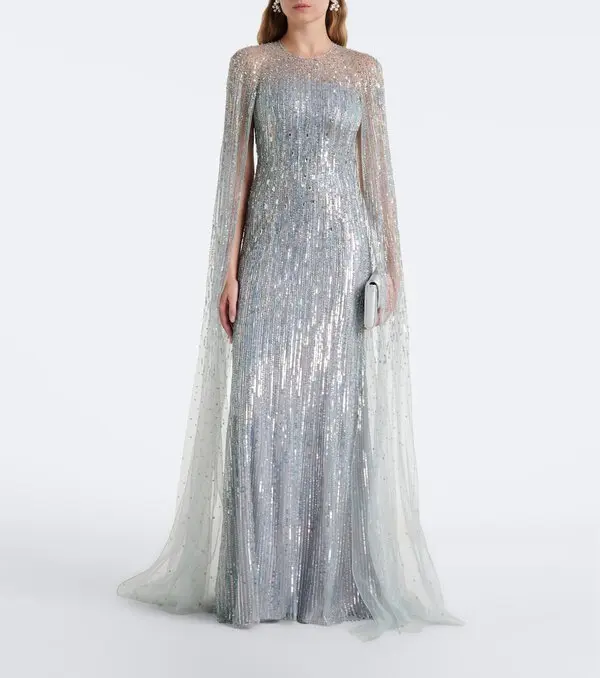 Jenny Packham Cosmic Dust Embellished Caped Gown