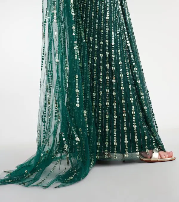Jenny Packham Cairo Embellished Gathered Caped Gown
