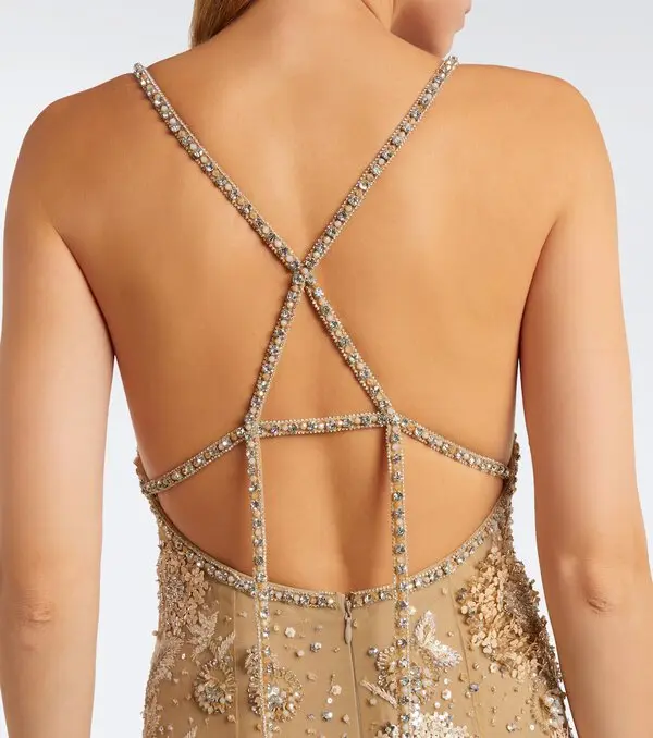 GEORGES HOBEIKA Embellished Open-back Tulle Gown