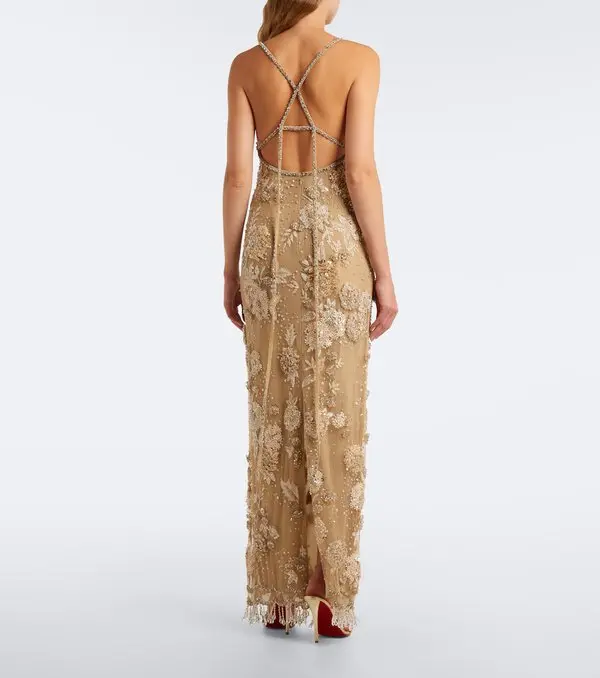 GEORGES HOBEIKA Embellished Open-back Tulle Gown