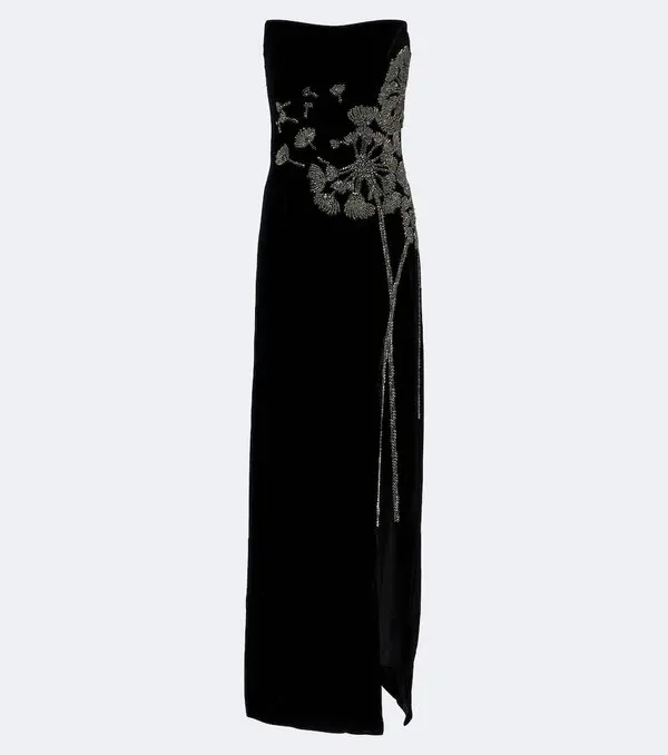 Costarellos Embellished Strapless Velvet Gown