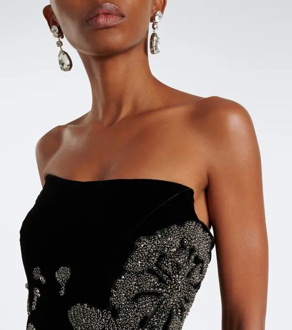 Costarellos Embellished Strapless Velvet Gown