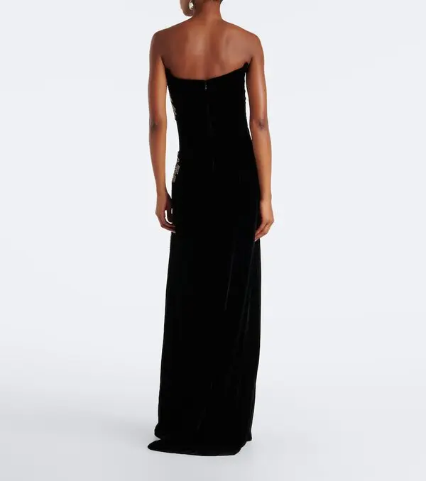 Costarellos Embellished Strapless Velvet Gown
