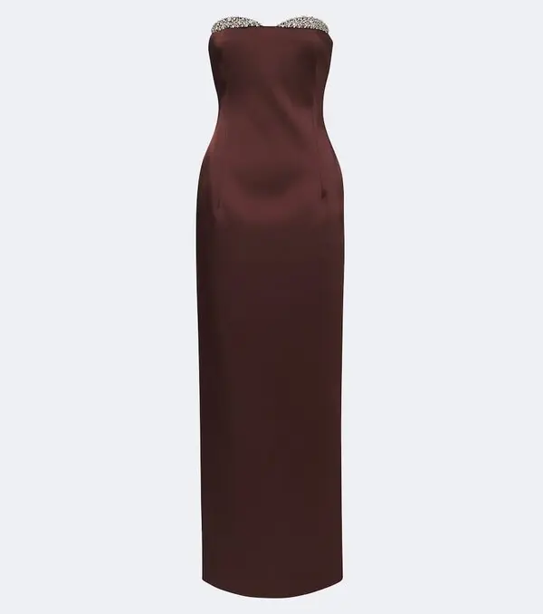 THE NEW ARRIVALS ILKYAZ OZEL Embellished Satin Bustier Gown - Brown
