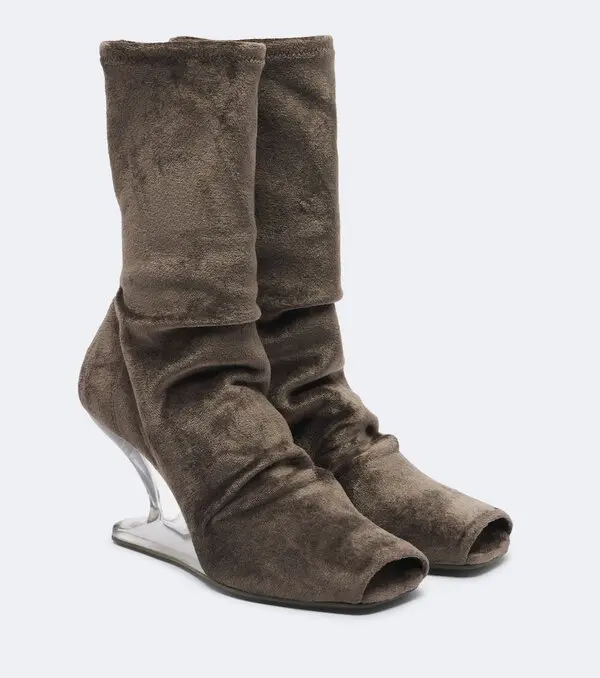 Rick Owens Cantilever Velvet Jersey Wedge Boots
