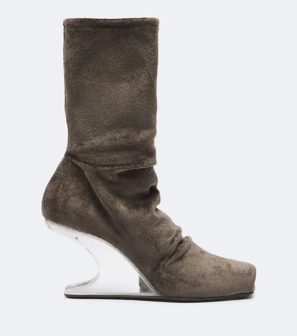 Rick Owens Cantilever Velvet Jersey Wedge Boots