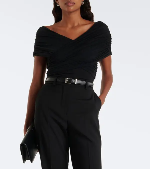 SIR. Off-shoulder Ruched Mesh Bodysuit