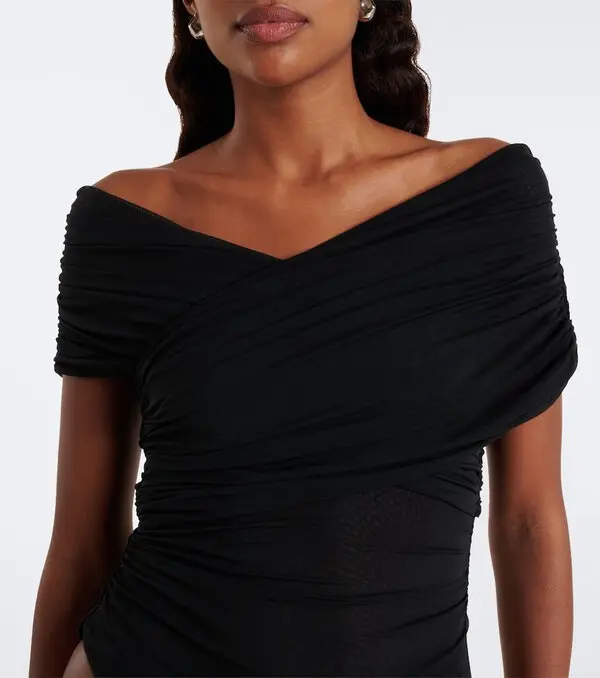 SIR. Off-shoulder Ruched Mesh Bodysuit