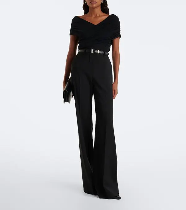 SIR. Off-shoulder Ruched Mesh Bodysuit