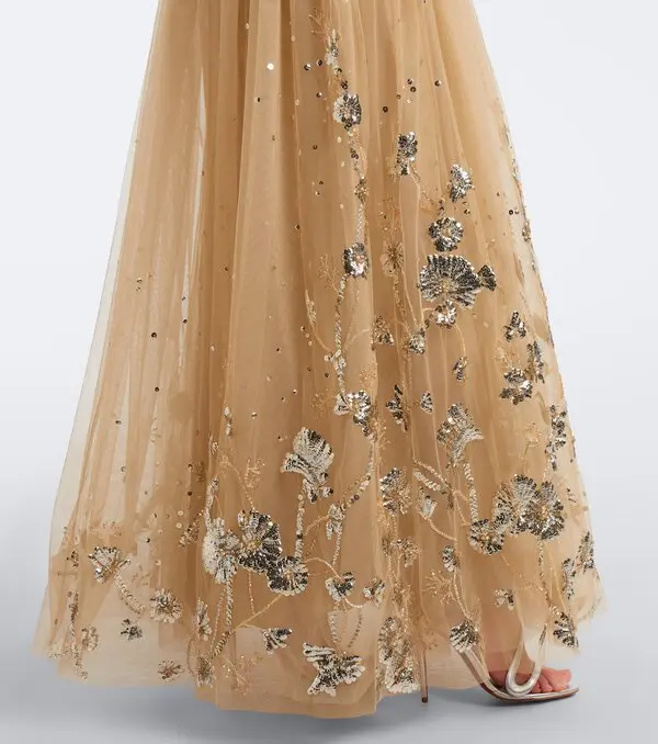 GEORGES HOBEIKA Sequined Tiered Tulle Bustier Gown