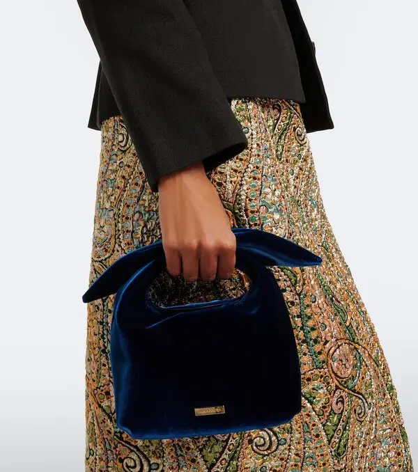 AQUAZZURA Bow Tie Mini Velvet Top-handle Bag - Blue