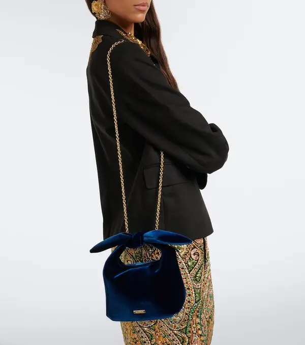 AQUAZZURA Bow Tie Mini Velvet Top-handle Bag - Blue
