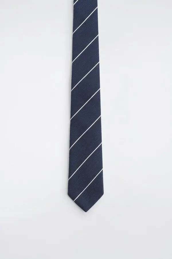Cos Striped Silk Tie - Navy