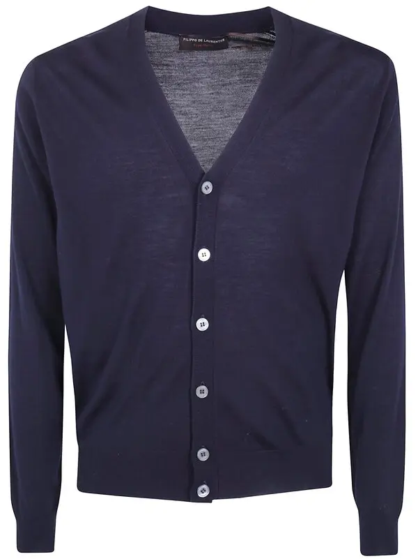 FILIPPO DE LAURENTIIS Sweater V-neck "v Neck Cardigan Sweater - Blue