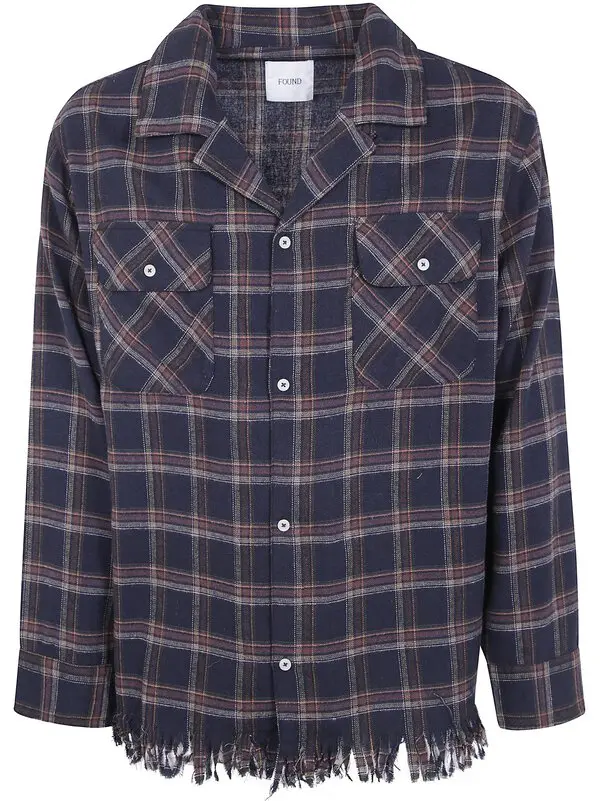 FOUND Shirt Raw-cut Fringe Plaid "raw Cut Fringe Plaid Camp
