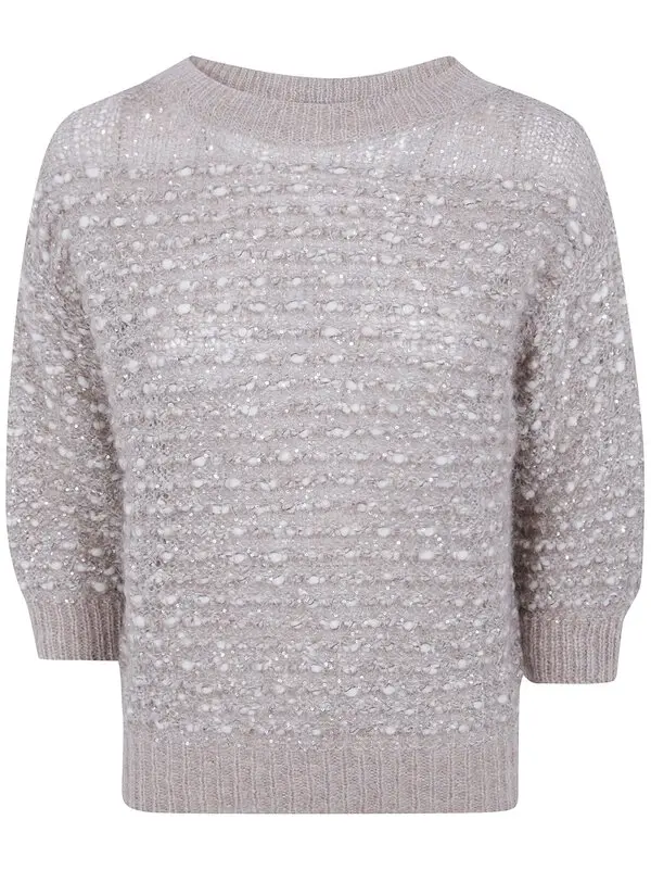 D.exterior Short-sleeve Boatneck Sweater "crystals Short Sleeves Boatn - Beige