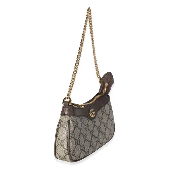 Gucci Beige Gg Supreme Canvas Textured Dollar Calfskin Ophidia Chain Bag