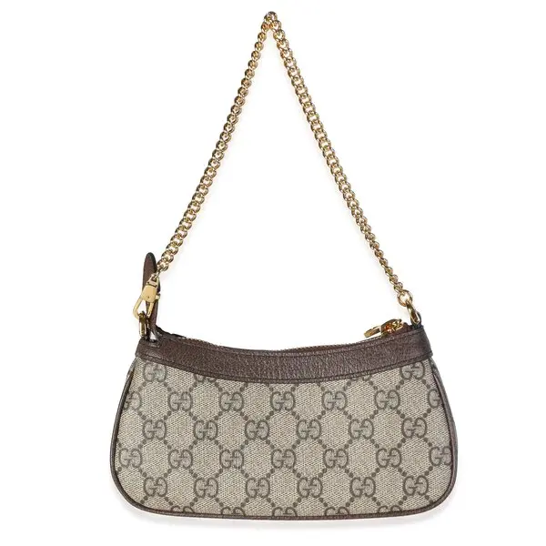 Gucci Beige Gg Supreme Canvas Textured Dollar Calfskin Ophidia Chain Bag
