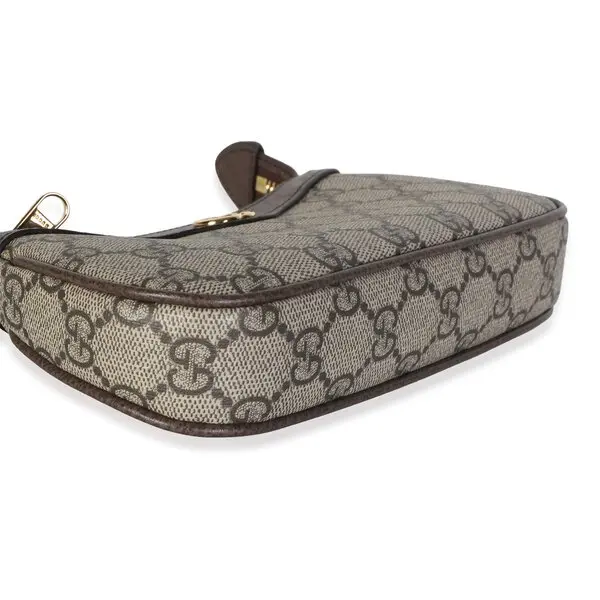 Gucci Beige Gg Supreme Canvas Textured Dollar Calfskin Ophidia Chain Bag