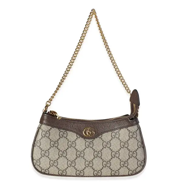 Gucci Beige Gg Supreme Canvas Textured Dollar Calfskin Ophidia Chain Bag - Brown