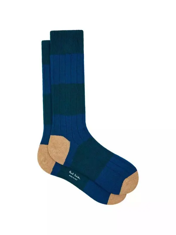 Paul Smith Navy And Teal Cashmere-blend Stripe Ribbed