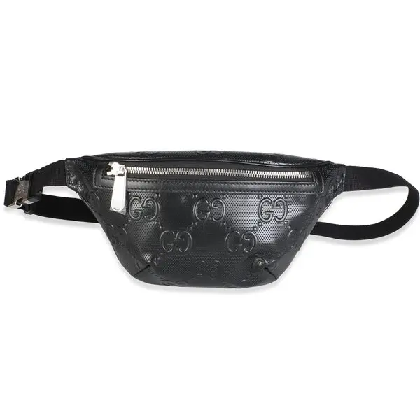 Gucci Gg Tennis Embossed Calfskin Belt Bag - Black