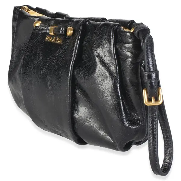 Prada Vitello Shine Pleated Bow Wristlet Clutch